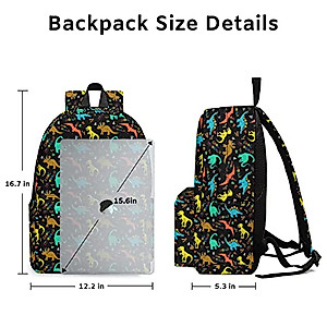 Psxnvid Dinosaur Backpack for Boys Girls, Cute School Bag Kids Travel Bag Book Bag Laptop bag with Double Side Pockets, Back to School Gifts Animal Print School Supplies for Teens