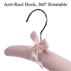 NEOVIVA 15 Inch Anti Slip Satin Padded Clothes Hangers for Women Pink Satin Padded Hangers for Women Clothing, No Shoulder Bump Hangers for Adult, Silk Hangers for Sweaters, Dresses, Suits (10 Pack)