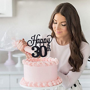 1 Pack Happy 30th Cake Topper Black Glitter Number 30 Thirty Birthday Cake Pick Decorations for Cheers to 30 Years Old 30th Birthday Wedding Anniversary Party Supplies Black