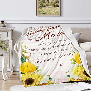 Birthday Gifts for Mom Blanket, Mom Birthday Gifts from Daughter or Son, Mother Birthday Gift, Moms Birthday Gift Ideas, Happy Birthday Presents for Mom, Mothers Birthday Gifts Blanket 60 x 50 inch