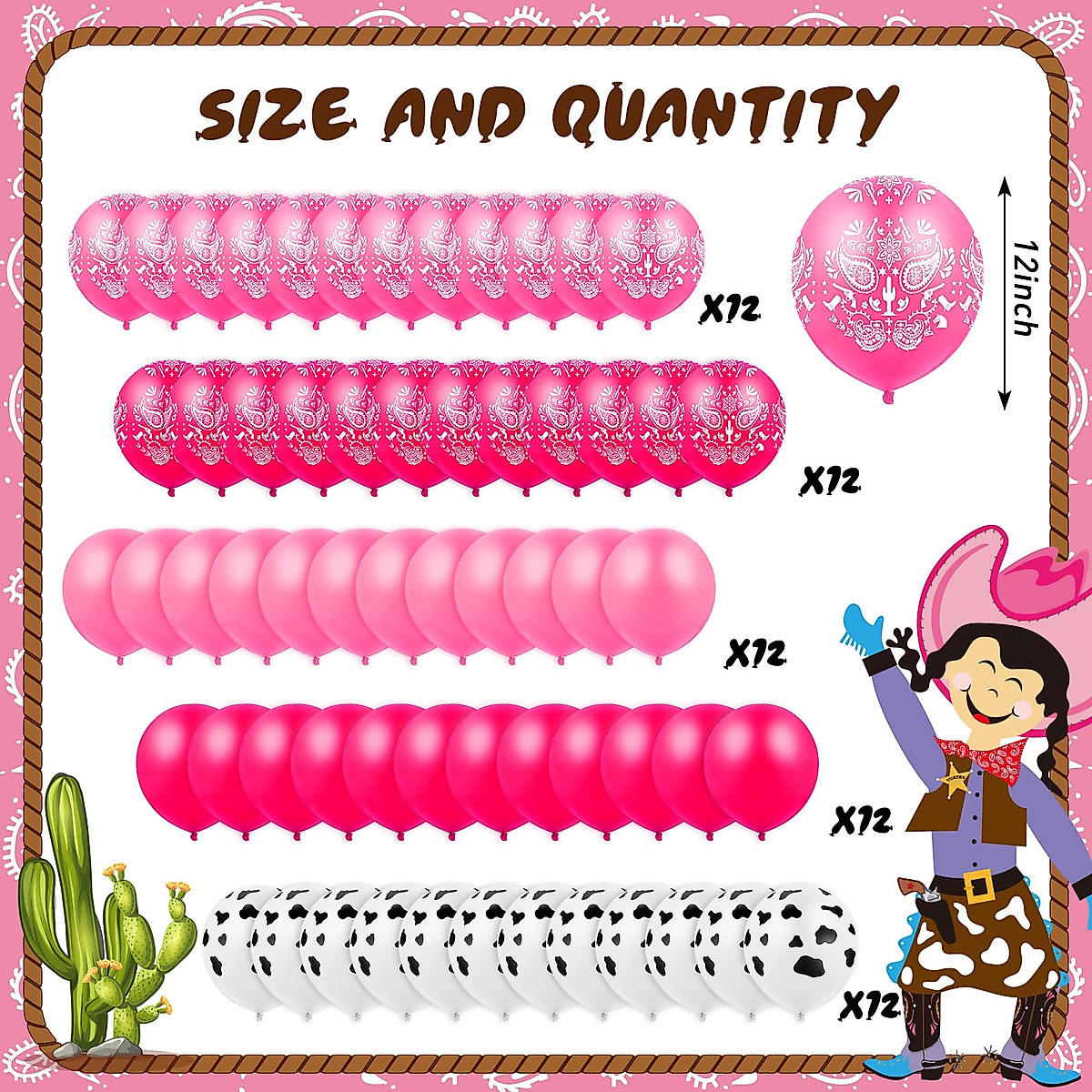 60 Pcs Cowgirl Balloons Bandana Western Cowgirl Party Decorations Cowboy Party Balloons Cow Animal Print Balloons for Baby Shower Birthday Cowgirl Party Supplies, 12 Inch