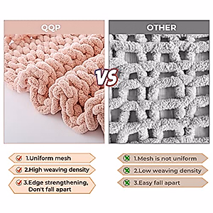 QQP Chunky Knit Throw Blanket,Hand Made with Jumbo Chenille Yarn Crochet Blanket,Super Cozy and Soft Chunky Knitted Throw Blanket for Sleep＆Home Decor.（40x40In Dusty Pink）