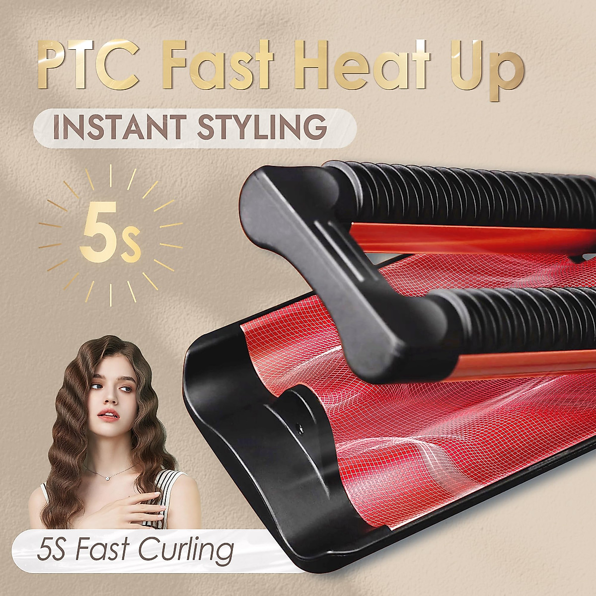 Novus 3 Barrel Waver Curling Iron: Anti-Scald, 1 inch Rapid Heating Wand with 3 Heat Settings, Temp Adjustable Portable Crimper for Deep Waves