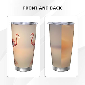 Flamingo 20oz Insulated Stainless Steel Tumbler With Lids And Straws, Double Wall Vacuum Travel Coffee Mug, Thermal Cup For Cold & Hot Drinks, Reusable Metal Straw & Brush