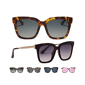 DIFF Bella Designer Square Oversized Sunglasses for Women UV400 Polarzied Protection w/giftable travel case, Amber Tortoise + Steel Gradient