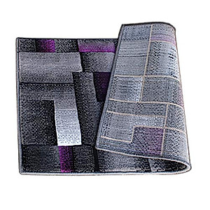 Masada Rugs, Modern Contemporary Area Rug, Purple Grey Black (2 Feet X 3 Feet) Mat