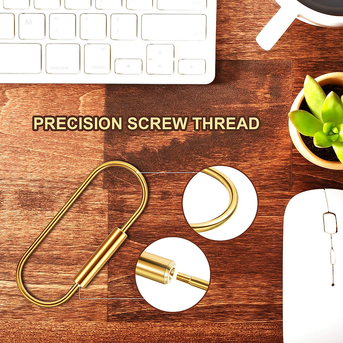 WILLBOND Brass Key Ring Gold Screw Lock Clip Key Ring Chain Durable Simple Brass Keychain Holder (Cylinder,4 Pieces)