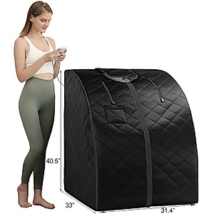ZONEMEL Personal Far Infrared Sauna for Home, Oversized Portable Sauna for Relaxation, Better Sleep, with Heating Foot Pad, Portable Chair (X-Large, Black, L 33” x W 31.5” x H 40.5”)