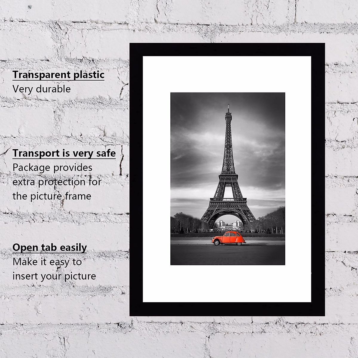 BOANKODU 8x10 Picture Frame Set of 2, Made of High Definition Transparent Plastic for 5x7 with Mat or 8x10 Without Mat, Wall Mounting Photo Frames, Black