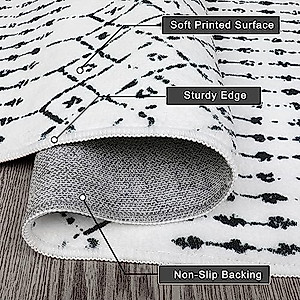 LIVEBOX Black and White Runner Rug 2.5x8 - Washable Rug Runner for Hallway Thin Boho Rug for Entryway, Moroccan Non-Slip Rug for Bedroom, Geometric Throw Carpet for Bathroom Laundry Room