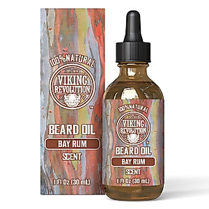 Viking Revolution Bay Rum Beard Oil for Men - Natural Softener and Conditioner with Argan & Jojoba Oils for Strengthening and Moisturizing