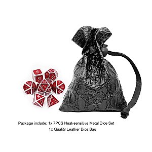 Haxtec Temperature Metal DND Dice Set Color Changing Polyhedral D&D Dice Set for RPG Dungeons and Dragons-Silver Black Red Shift