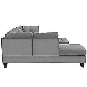 Casa Andrea Milano Modern 3 Piece Microfiber L Shaped Sectional Sofa with Reversible Chaise & Ottoman, Large, Grey