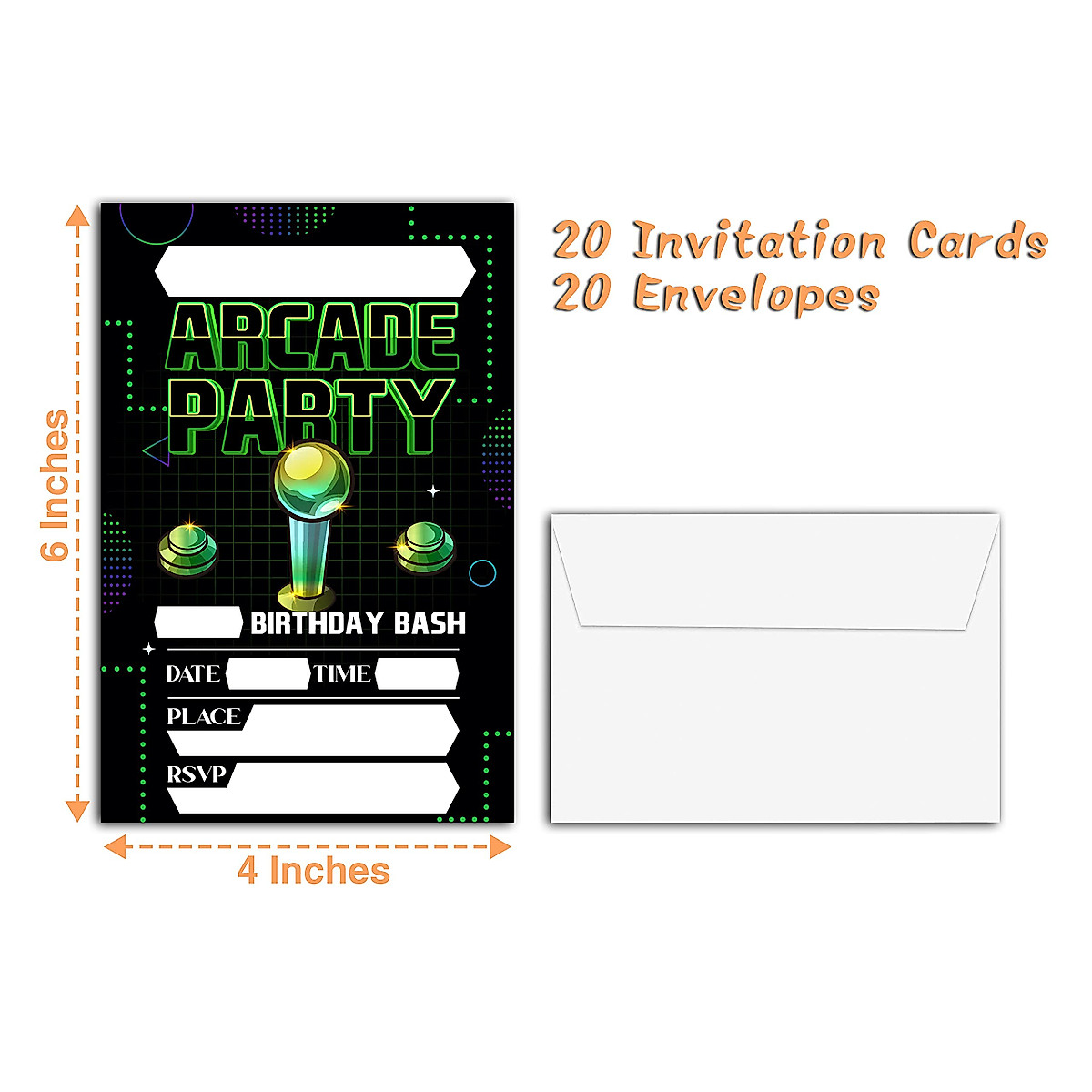 YQV Arcade Birthday Party Invitations, 20-Count Arcade Video Game Birthday Party Invites With Envelopes-HBYQK-B26
