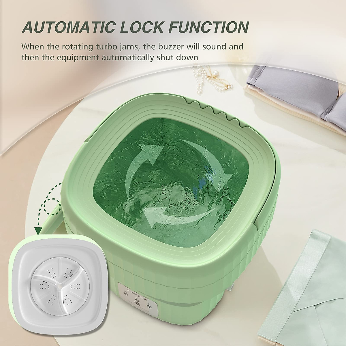 Bubbacare Portable Washing Machine, Mini Machine Ultrasonic Turbine Wash, Washer for Underwear, Sock, Baby Clothes, Travel, Camping, Dorm, RV, Home Foldable Small Laundry Green, JYJQ-26026 (MG)