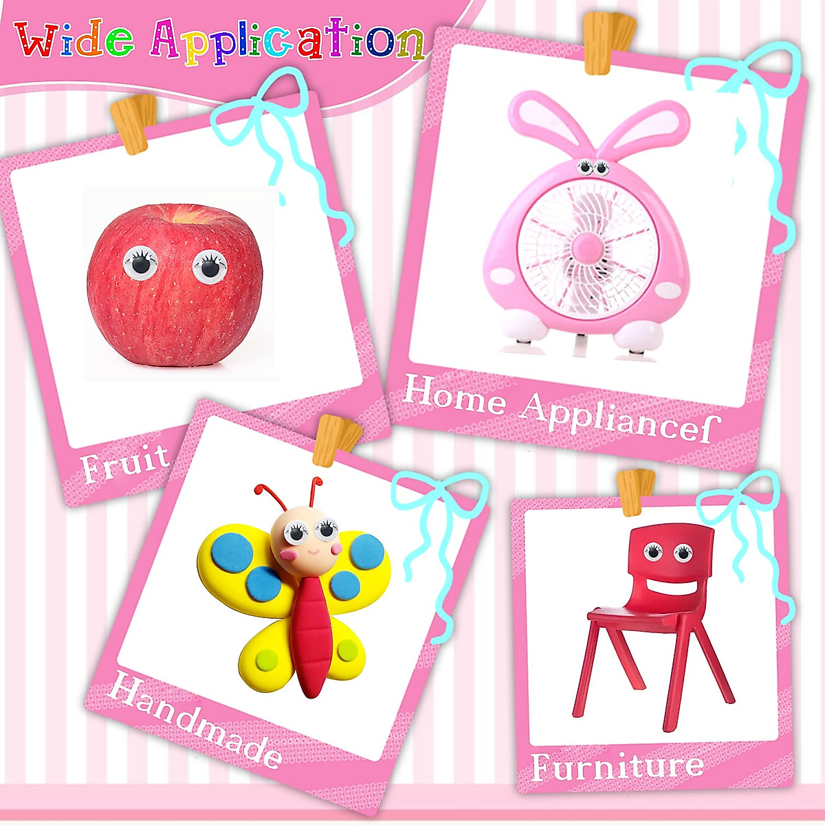 TOAOB 200pcs Black Wiggle Googly Eyes Self Adhesive with Eyelashes Round 8mm 10mm 12mm 15mm 20mm Plastic Sticker Eyes for DIY Crafts Scrapbooking Decoration