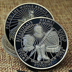 Put On The Whole Armor of God Black Enamel Challenge Coin Antique Gold