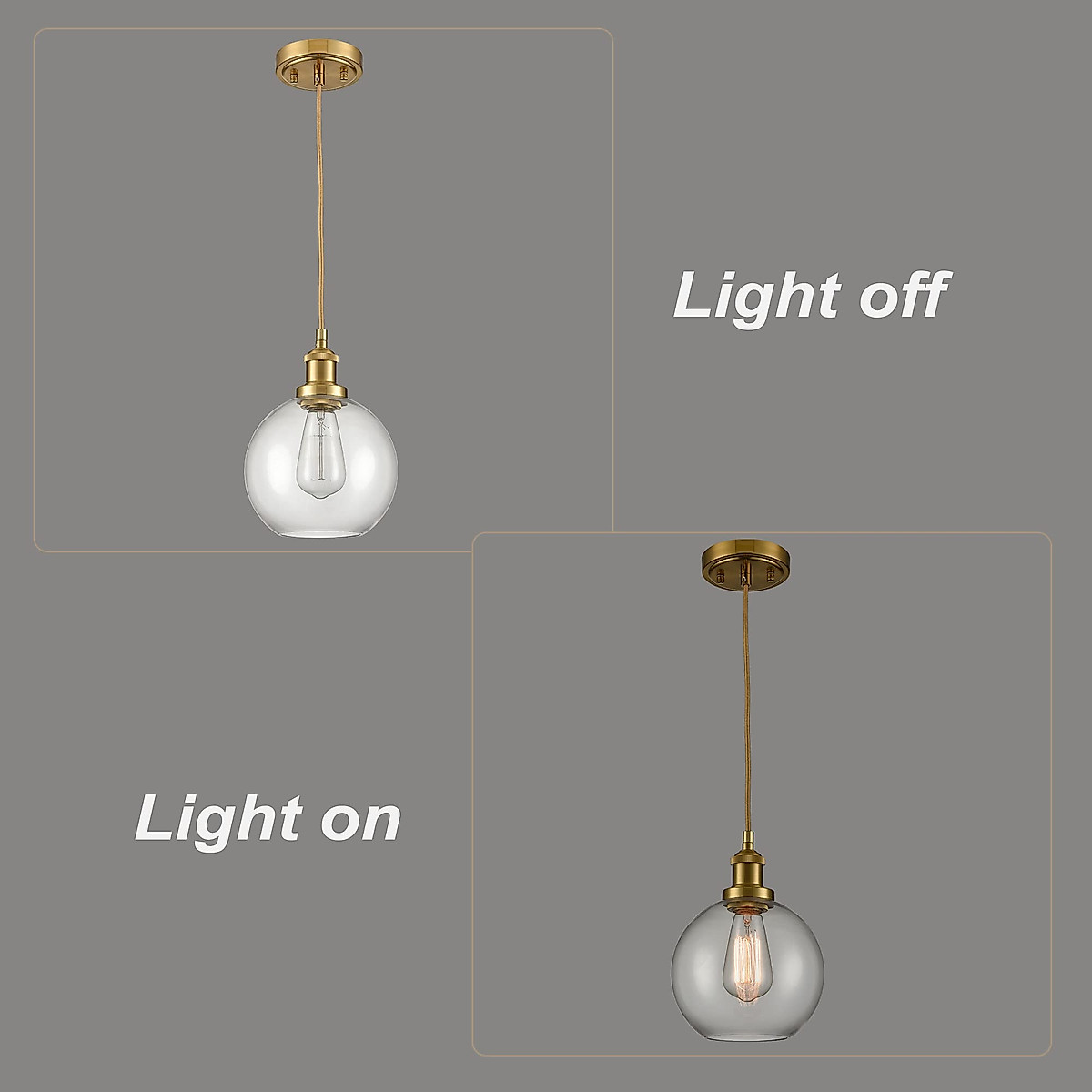 SHAWNKEY Modern Bushed Gold Pendant Light Fixture with Globe Clear Glass Shade Pendant Lighting for Kitchen Island Hanging Lighting