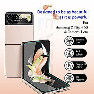 Galaxy Z Flip 4 5G Screen Protector + Camera Lens Protectors By YEYEBF, [2+2 Pack] Full Coverage Screen Protector for Galaxy Z Flip 4 [Case-Friendly][Anti-Shatter][3D Glass]