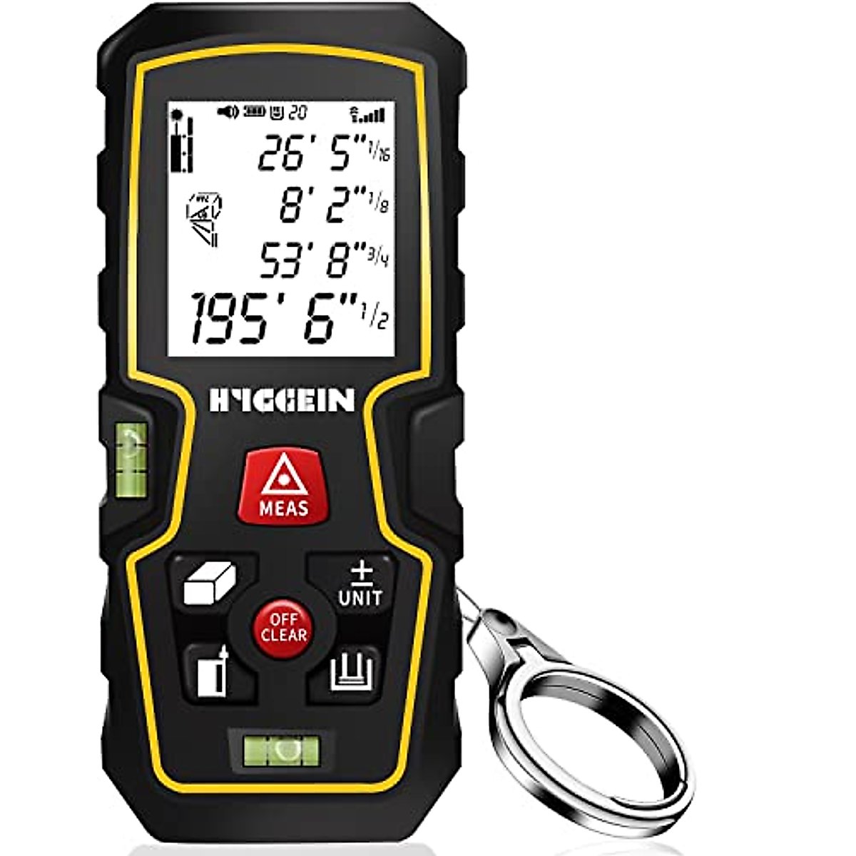 Laser Measurement Tool 196ft, HYGGEIN Laser Distance Measure, Laser Measuring Tape with Levels(M/in/Ft/Ft+in,±1/16in Accuracy), Pythagorean Mode, Distance, Area and Volume