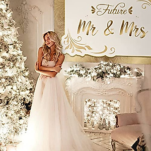 Future Mr & Mrs Backdrop Banner Golden Engagement Bridal Shower Wedding Theme Party Decorations Photography Background White