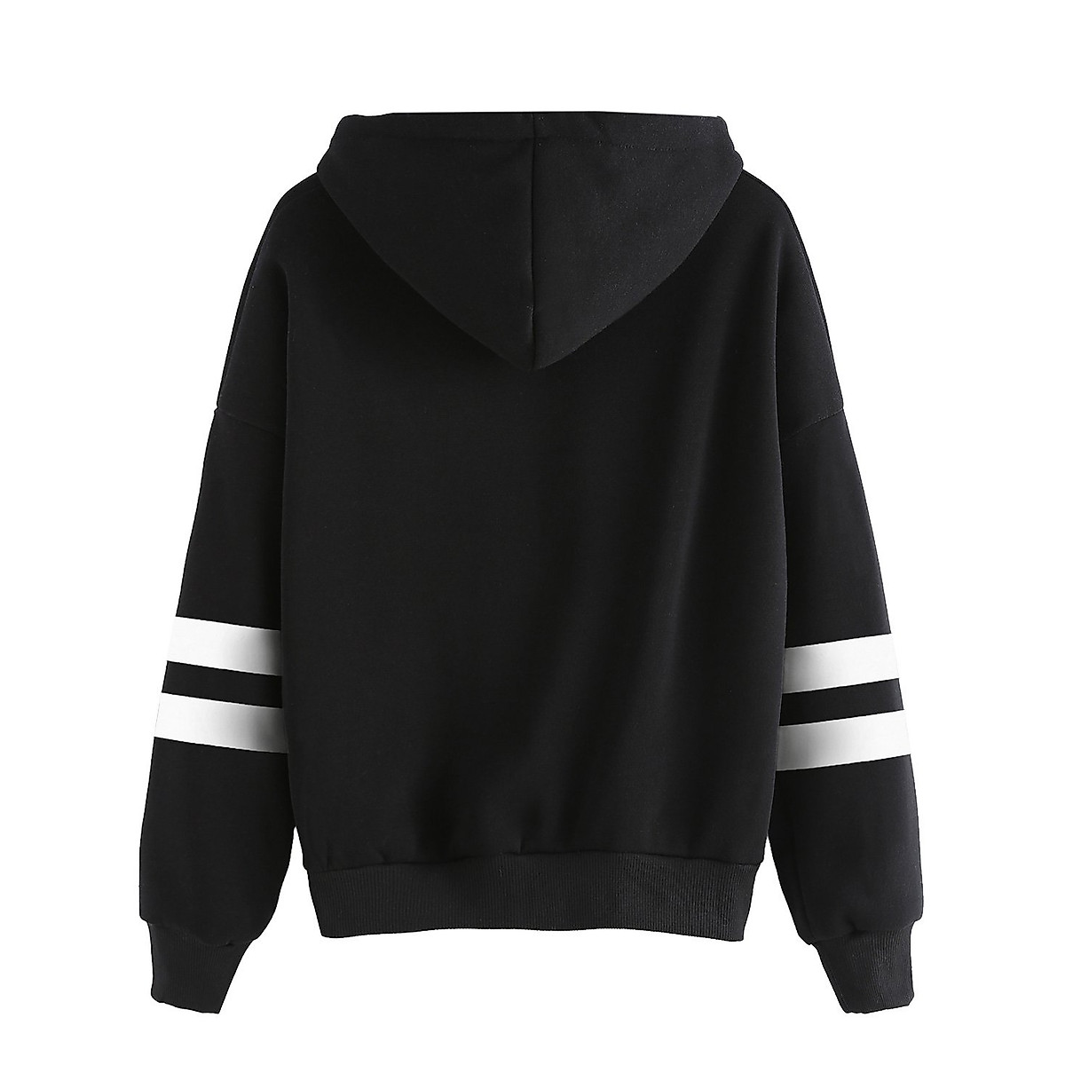 SweatyRocks Sweatshirt Pullover Fleece Drop Shoulder Striped Hoodie Black Small