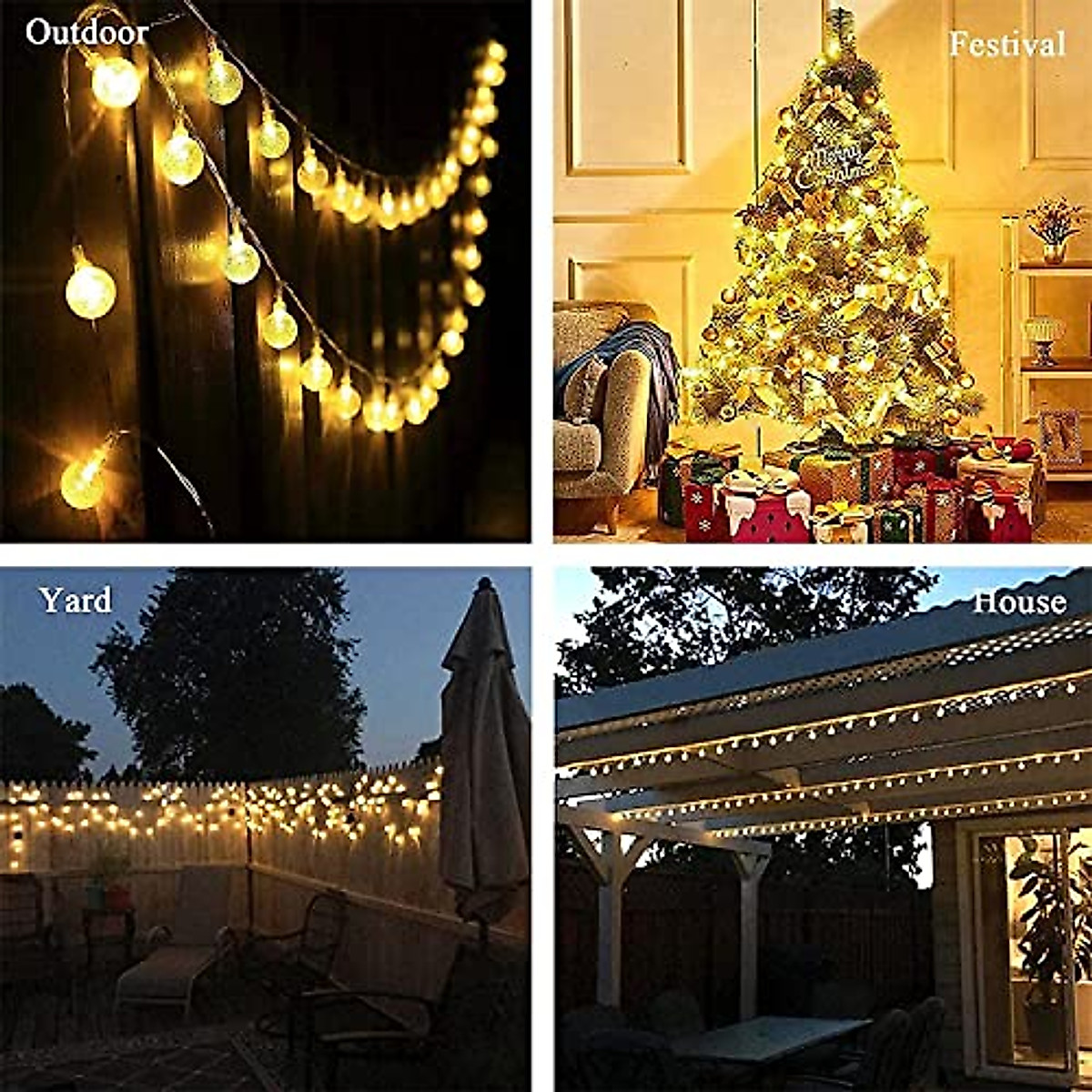 YIQU 49FT 100 LED Fairy String Lights Plug in, Extendable Globe Christmas String Lights Indoor Outdoor with 8 Modes, Fairy Lights for Bedroom Wedding Party Decoration Christmas Garden (Warm White)