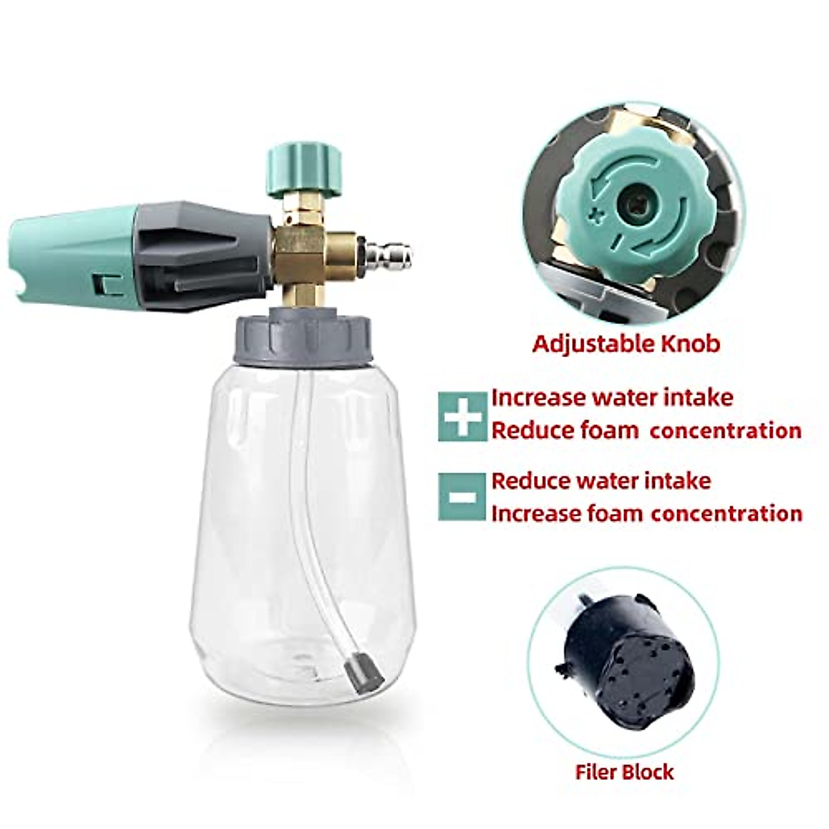 Sooprinse Foam Cannon, Adjustable Snow Foam Lance Transparent Body, Professional Car Foam Blaster with 1/4 Inch Quick Connector, 4000 PSI, 1L