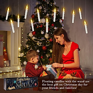 Floating Candles 12 Pcs, Halloween Decorations Candles with Magic Wand Remote Control-Battery Operated Flickering Flameless Candles for Halloween Decor, Chrismas Party, Birthday, Wedding, Church