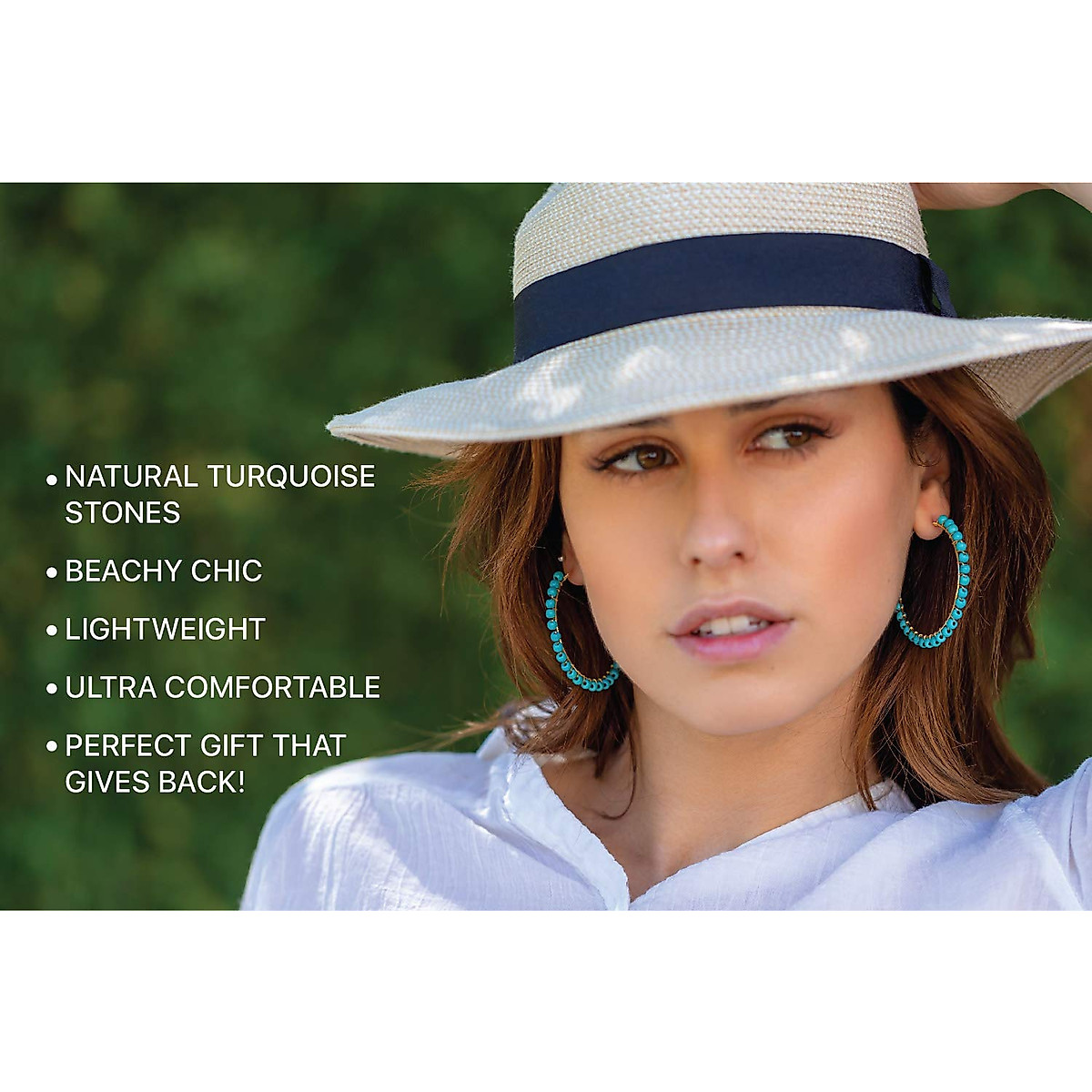 Beaded Hoop Earring - Natural Stone Hoop Earrings for Women Medium Hoop Earrings Gold Hoop Earrings for Women Gold Hoops Earrings for Women