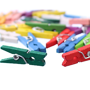 CleverDelights 1" Mini Wood Clothespins - 100 Pack - 1 Inch - Mixed Colors