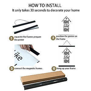 Magnetic Poster Hanger Frame In black 3 pack, 16x24 16x20 16x16 Poster Frame Wooden Magnetic Hanging Kit for Walls Map Canvas Artwork