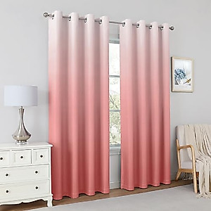 HOMEIDEAS Coral Pink Ombre Blackout Curtains 52 X 84 Inch Length Gradient Room Darkening Thermal Insulated Energy Saving Grommet 2 Panels Window Drapes for Living Room, Bedroom