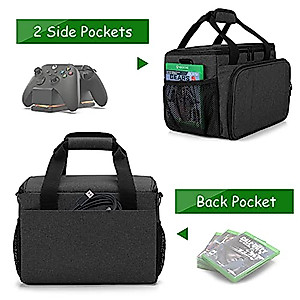 CURMIO Game Console Carrying Case Compatible with Xbox Series X, Portable Carrying Bag with Shoulder Strap for Controllers, Cables, Headsets, Ideal for Game Player, Black, Patent Pending, Bag Only
