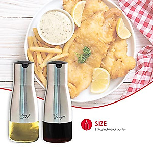 Home Basics 8.5 oz See-Through Glass Base, Silver Oil and Vinegar Jar Set