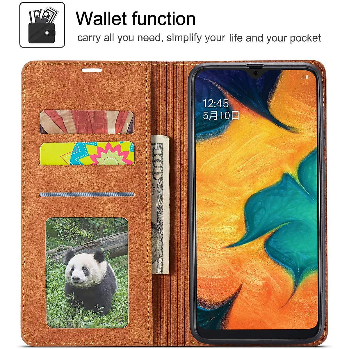 QLTYPRI Samsung Galaxy A40 Case, Premium PU Leather Cover TPU Bumper with Card Holder Kickstand Hidden Magnetic Adsorption Shockproof Flip Wallet Case for Samsung Galaxy A40 - Brown