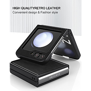 Foluu for Samsung Galaxy Z Flip 5 5G Case, Galaxy Z Flip 5 Leather Case, PU Leather + Hard PC Shell Ultra Thin Slim Durable Protective Phone Case Cover for Samsung Galaxy Z Flip5 5G 2023 (Black)