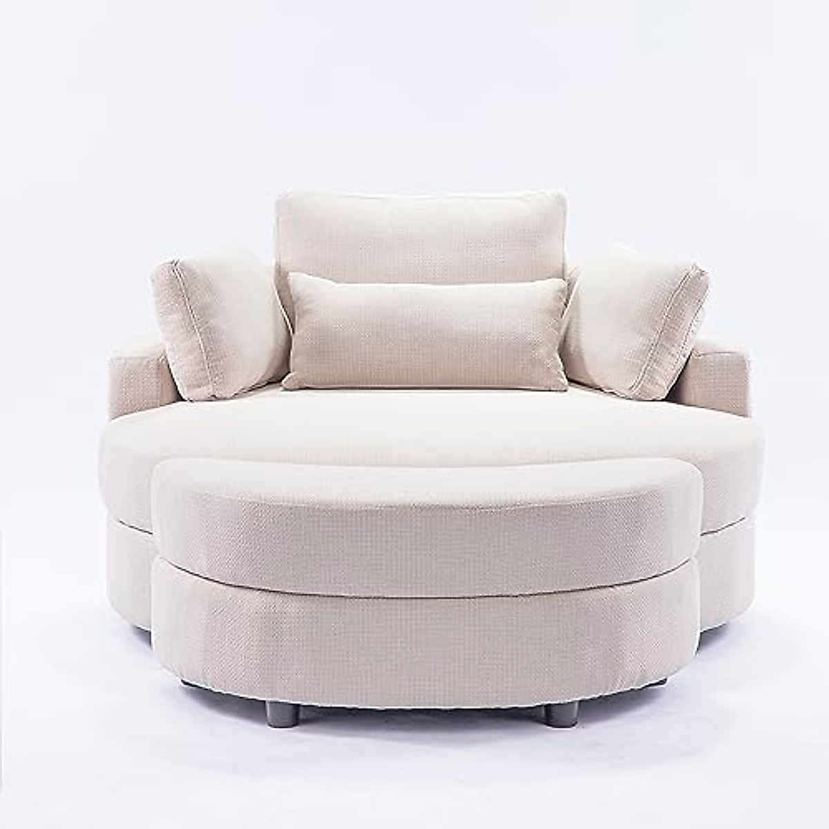 YUNLife&Home Oversized Accent Barrel Chair with Storage Ottoman+4 Pillows,Modern Comfy Upholstered Recliner Sofa Club Chaise Leisure Round Lounge Armchair for Living Room/Bedroom/Hotel