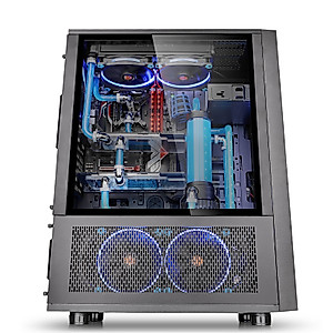 Thermaltake Core X71 Tempered Glass Edition SPCC ATX Full Tower Tt LCS Certified Gaming Computer Case with 2 140 Blue Front Fan + 1 140 Black Rear Fan Pre-Installed CA-1F8-00M1WN-02