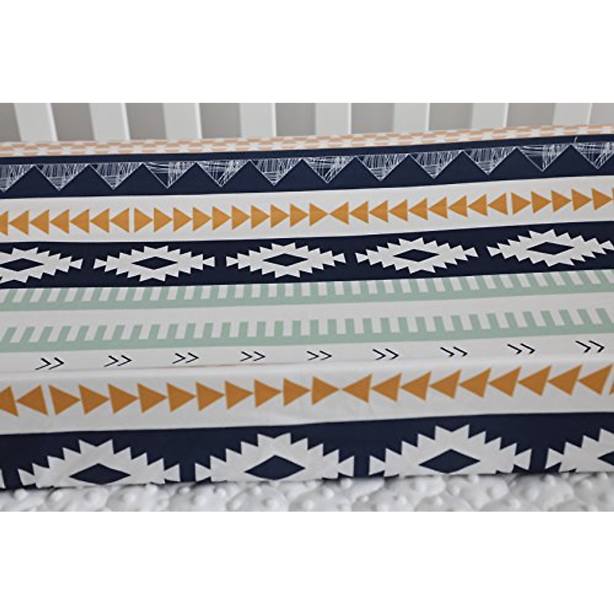 Baby Boy Crib Bedding Arizona Woodland Tribal Aztec Buck Nursery Crib Skirt Set Minky Blanket Navy Crib Sheet Crib Rail Bedding Set (Navy Aztec Buck, 3 Pieces Set)