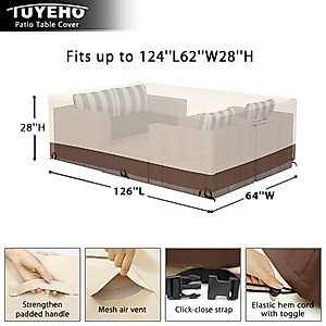 Tuyeho Patio Furniture Set Cover 126 x 64 x 28 inch, Durable Heavy Duty Oxford Fabric Outdoor Sectional Set Cover, Waterproof & Weather Resistant, for Your Outdoor Sectional Sofa Set (Beige & Brown)