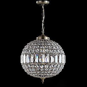 JONATHAN Y JYL6110B Georgina Crystal/Metal LED Chandelier Pendant Glam Contemporary Transitional Dimmable Dining Room Living Room Kitchen Foyer Bedroom Hallway, 16", Antique Brass/Clear