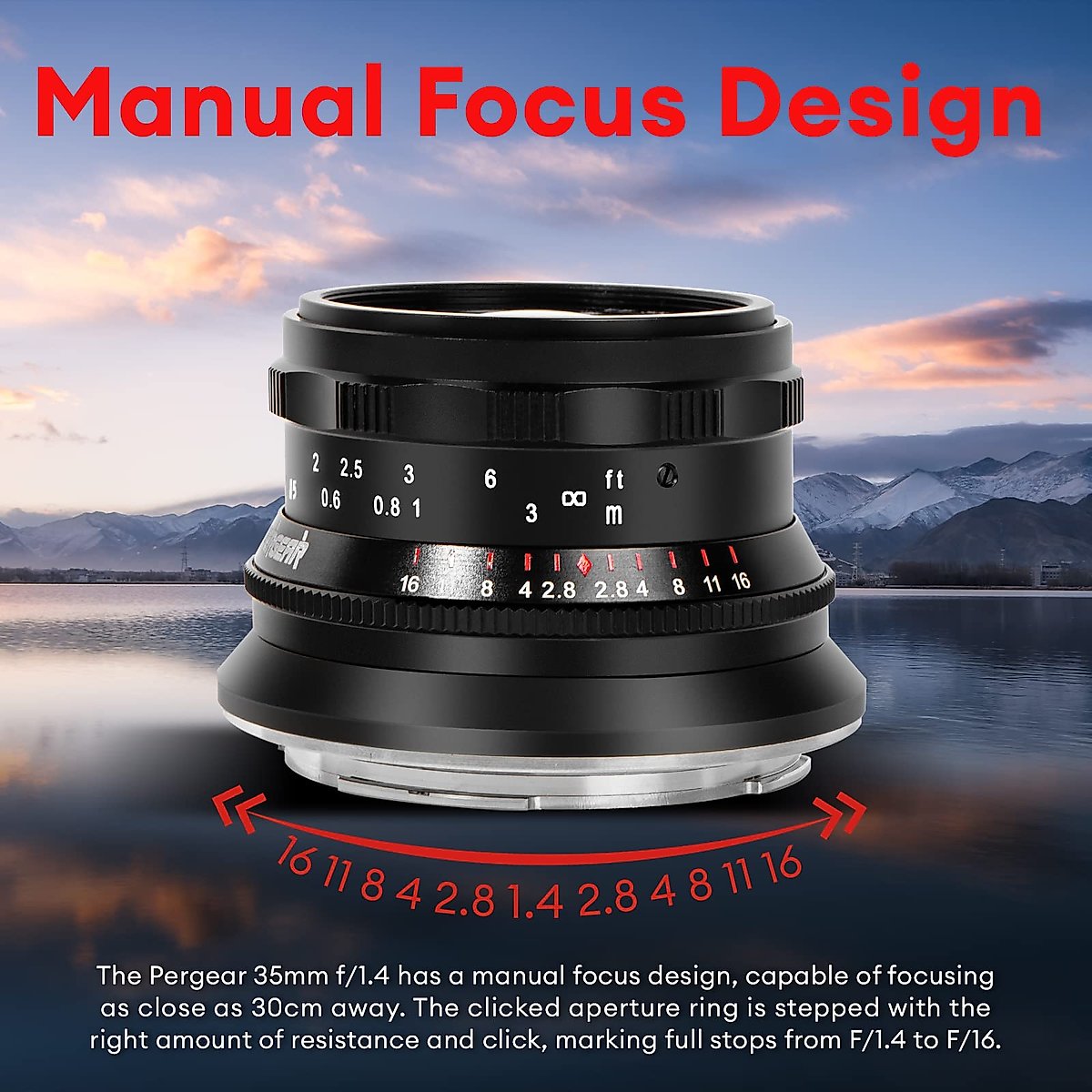 PERGEAR 35mm F1.4 Full-Frame Manual Focus Lens, Compatible with Sony E-Mount Cameras A7 A7II A7III A7R A7RII A7RIII A7RIV A7S A7SII A7SIII A9 A7C A6400 A6000 A6600 A6100 A6500 A6300 (Black)