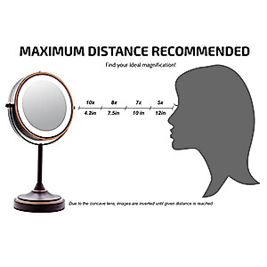 OVENTE 7'' Lighted Makeup Mirror with 1X/7X Magnification, Cordless Tabletop Mount Vanity Mirror with 360° Swivel Design & Double Sided Glow Cosmetic White LED Ring Light, Antique Bronze MCT70ABZ1X7X