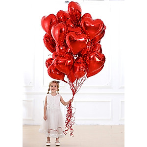 30 pcs Red Heart Balloons 18" Foil Love Balloons Mylar Balloons heart balloons for Valentines Day Propose Marriage Wedding Anniversary Backdrop Birthday Party Supplies