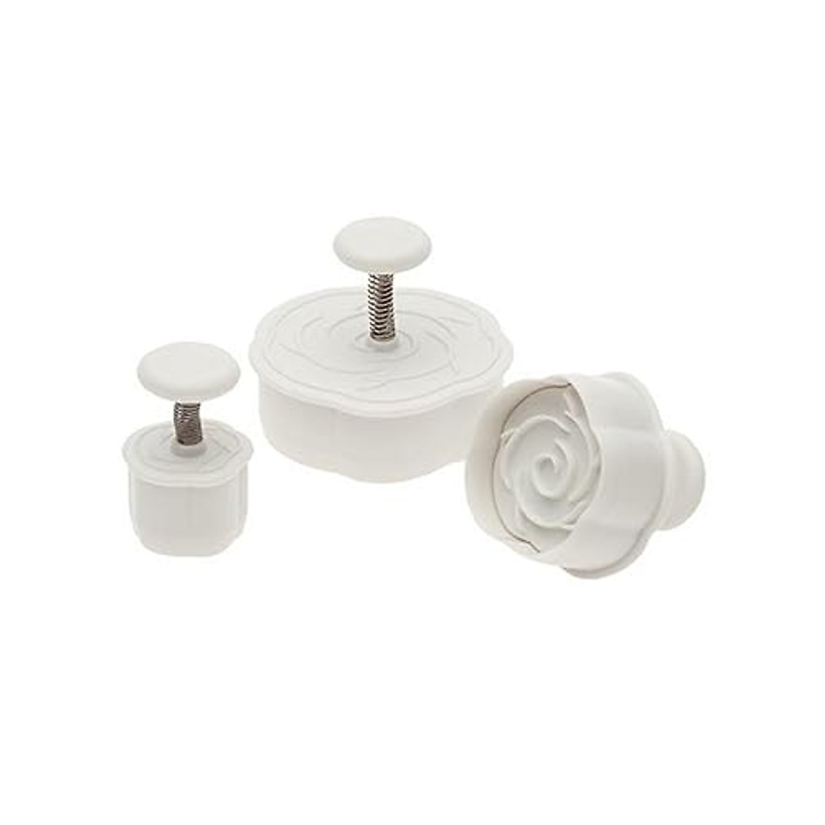 Ateco Rose Plunger Cutters, Set of 3 Sizes, for Cutting Decorations & Direct Embossing, Spring-loaded Handle, Food Safe Plastic