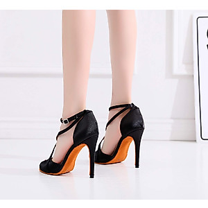 Goettin Women's Latin Dance Shoes High Heel Sandals Stain Professional Ballroom Salsa Practice Performance Dance Shoes Bachata Shoes PU Wedding Pumps shoes with 7.5CM Heel