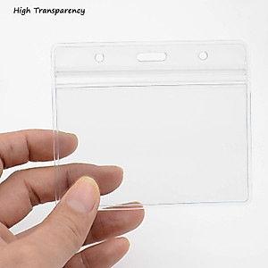 250 Pack - WTQ Waterproof ID Badge Holders (Fit 3.6 x 2.4 Insert), Clear Plastic, Premium Quality, Heavy-Duty, Horizontal Hanging Card Holder with Zipper, Sealable Vinyl Nametag Holders