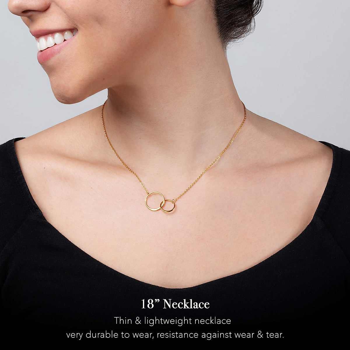 Suavell Sister Necklace - Sterling Silver Interlocking Double Circle Necklace - Birthday Gift for My Big or Little Sister - Sister Gifts for 2 - Maid of Honor Gifts From the Bride - 18k Gold Plating