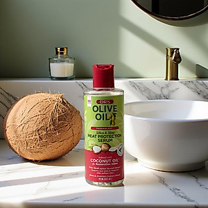 ORS Olive Oil Heat Protection Hair Serum infused with Coconut Oil for Restorative Shine - 6 ounces (Pack of 1)
